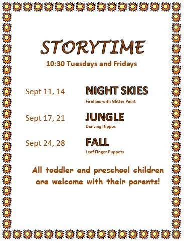 Fun September Storytimes! | AMERICAN FALLS DISTRICT LIBRARY